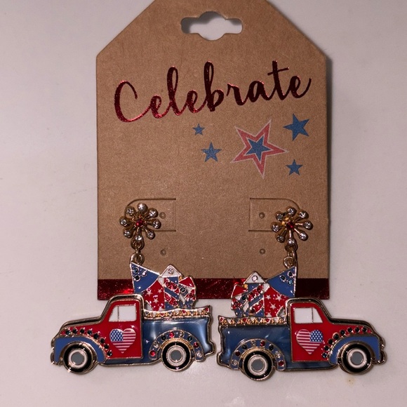 Bealls | Jewelry | Patriotic Red White Blue Retro Truck Earrings With ...